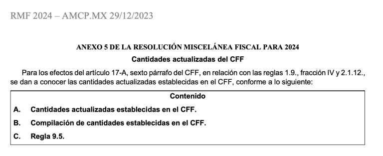 ANEXO 5 «Cantidades actualizadas del CFF» DE LA RESOLUCIÓN MISCELÁNEA ...