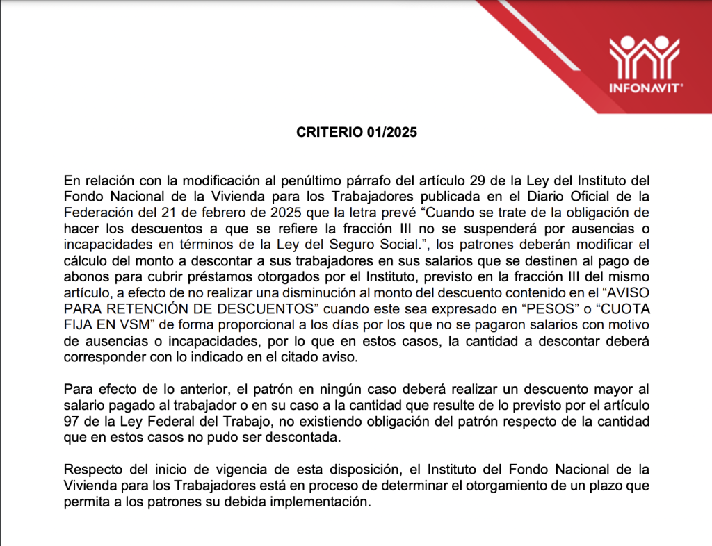 CRITERIO DEL INFONAVIT ante la reforma al artículo 29 LINFONAVIT, por pago de amortizaciones de ...